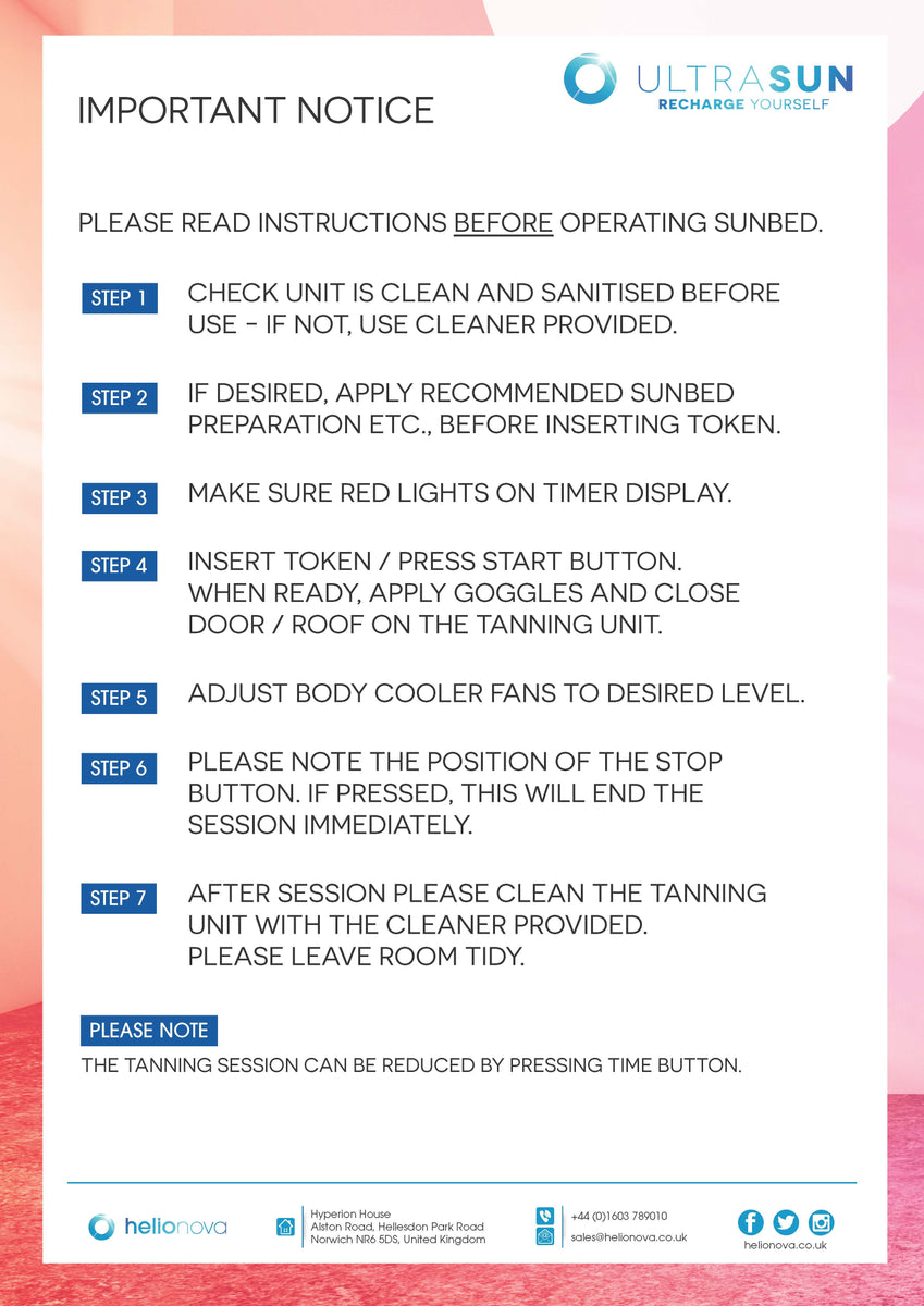 A4 User Guide Sunbed Poster – Helionova Sunbeds