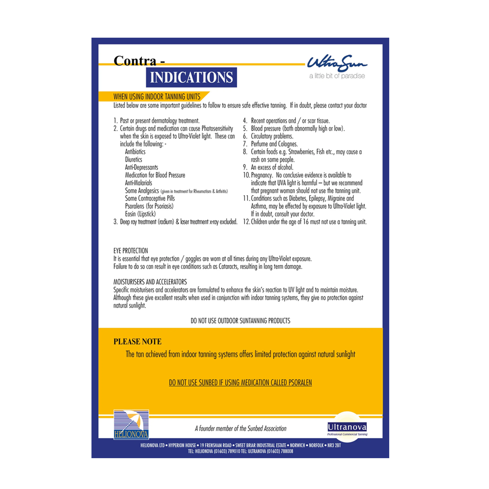 Contra-Indication Poster – Helionova Sunbeds
