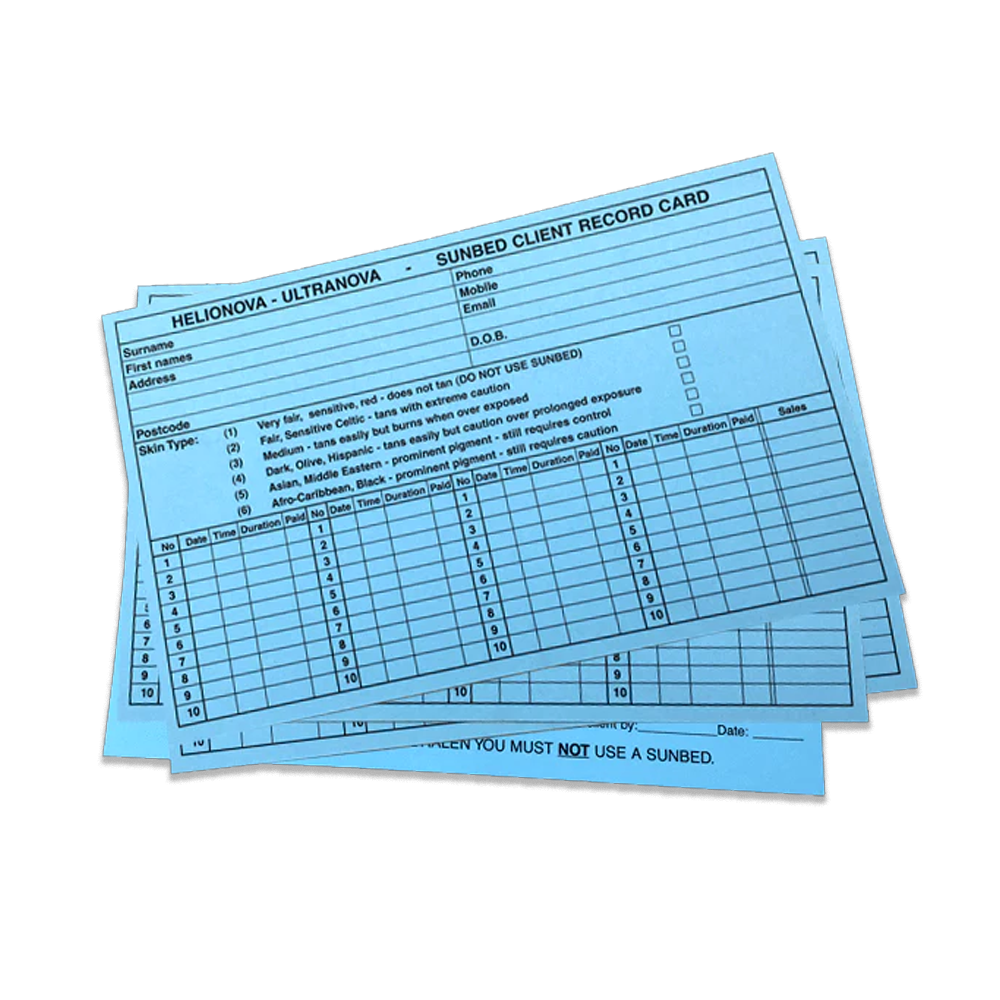 Sunbed Record Cards (x100) – Helionova Sunbeds